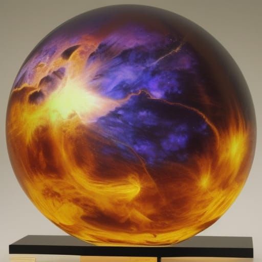 perfectly formed crystal globe, tumultuous fire ice lightning inside ...