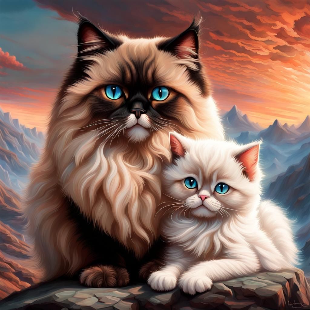 Himalayan cat and kitten, amazingly hyperdetailed, Epic cinematic ...