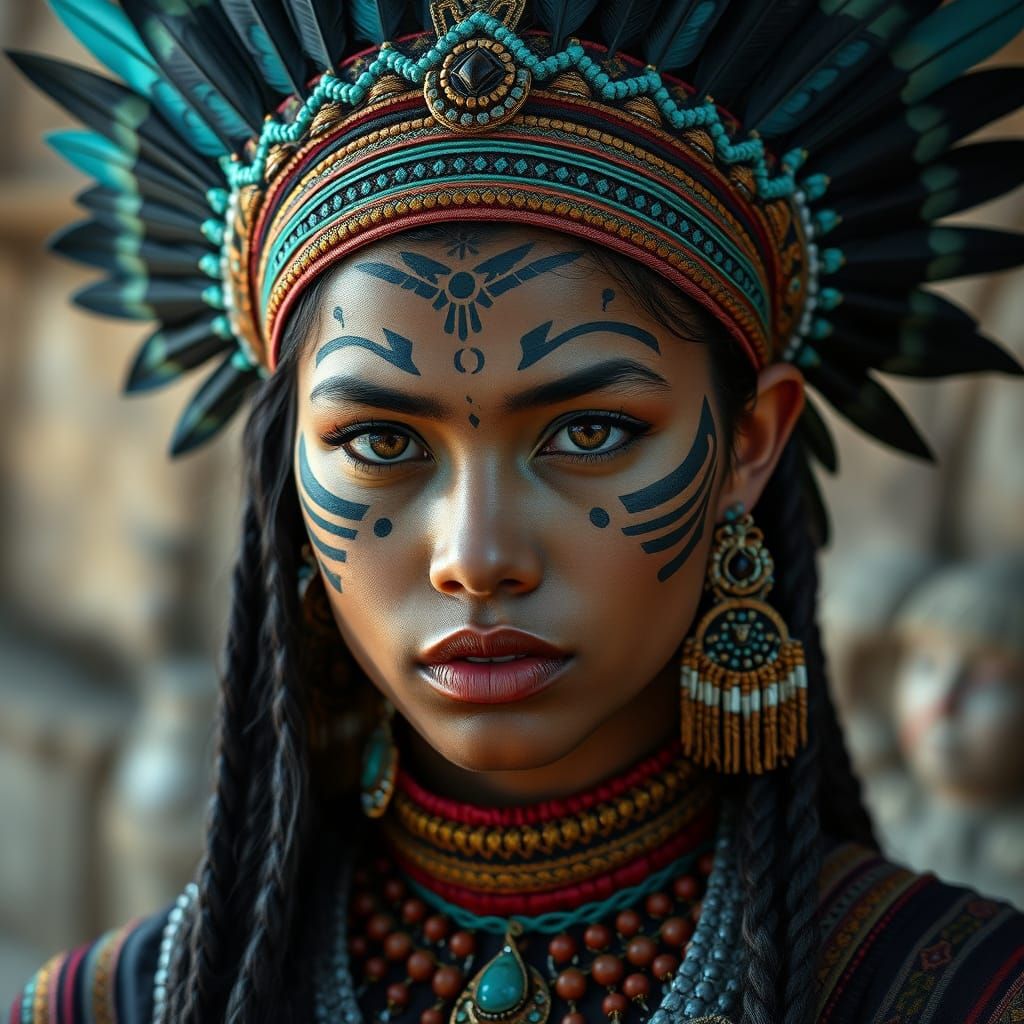 A hyper-realistic digital portrait of a beautiful Native Mayan woman
