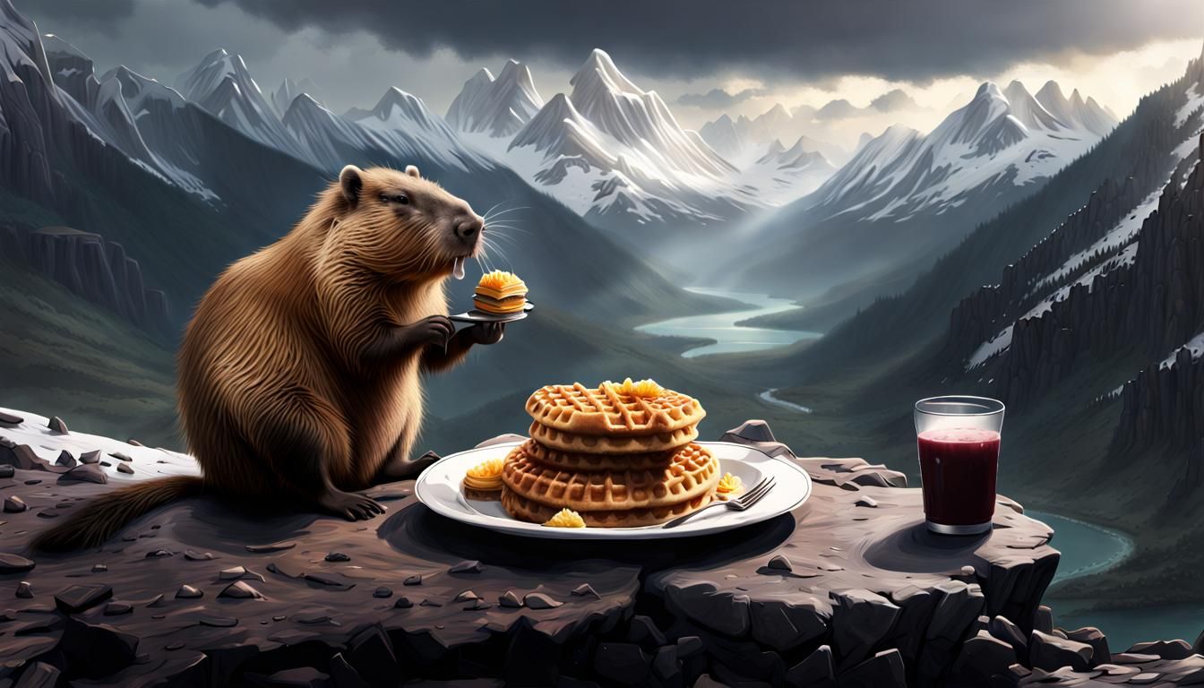 Black Metal Capybara eating waffle in the solitude of the great ...