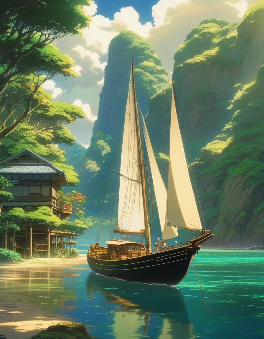 Ultimate Anime, sailing boat in exotic land Studio Ghibli, Anime Key ...