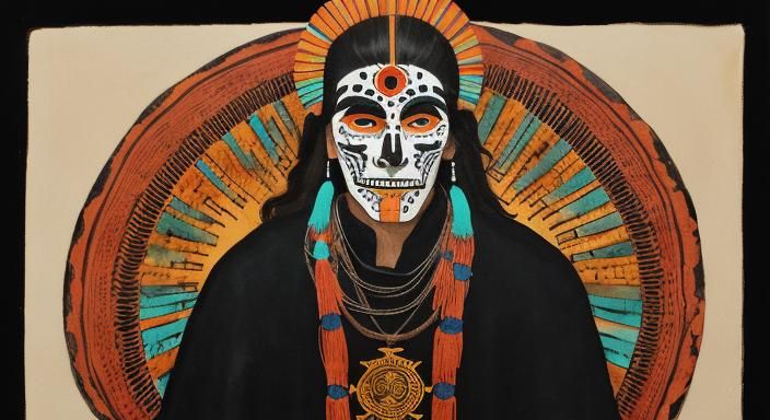 An Aztec priest wears a Xiuhtecuhtli mask that is made from hundreds of ...