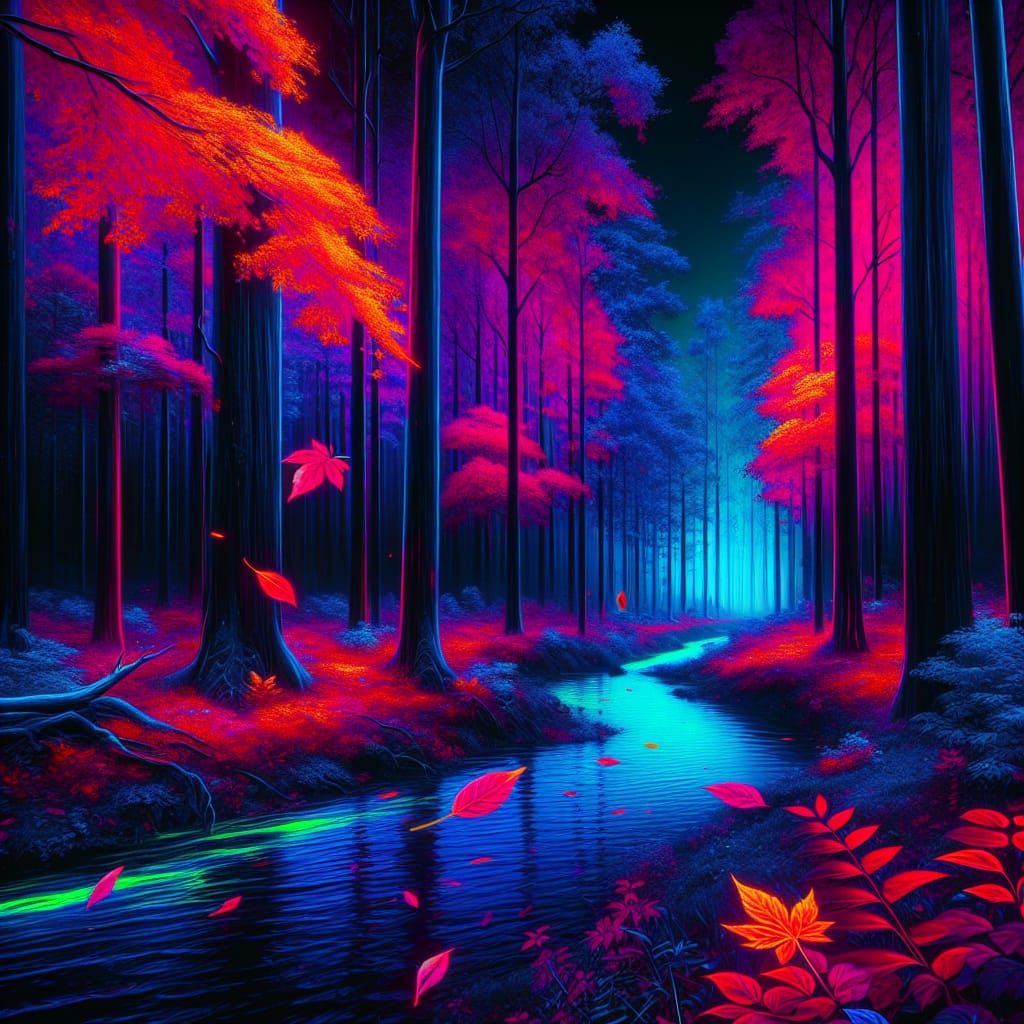 Neon forest in autumn - AI Generated Artwork - NightCafe Creator