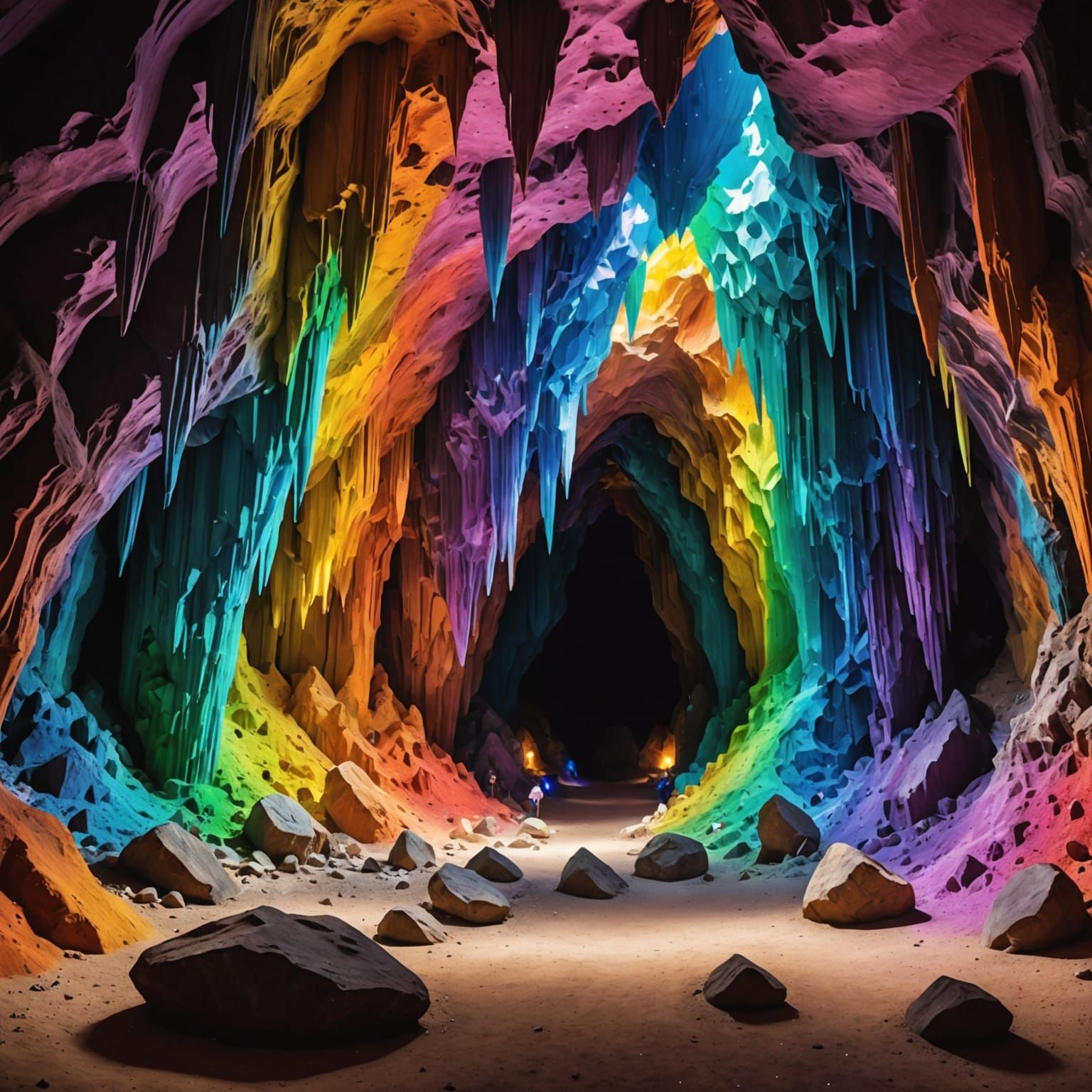 Rainbow Cave with Sharded Crystals - AI Art