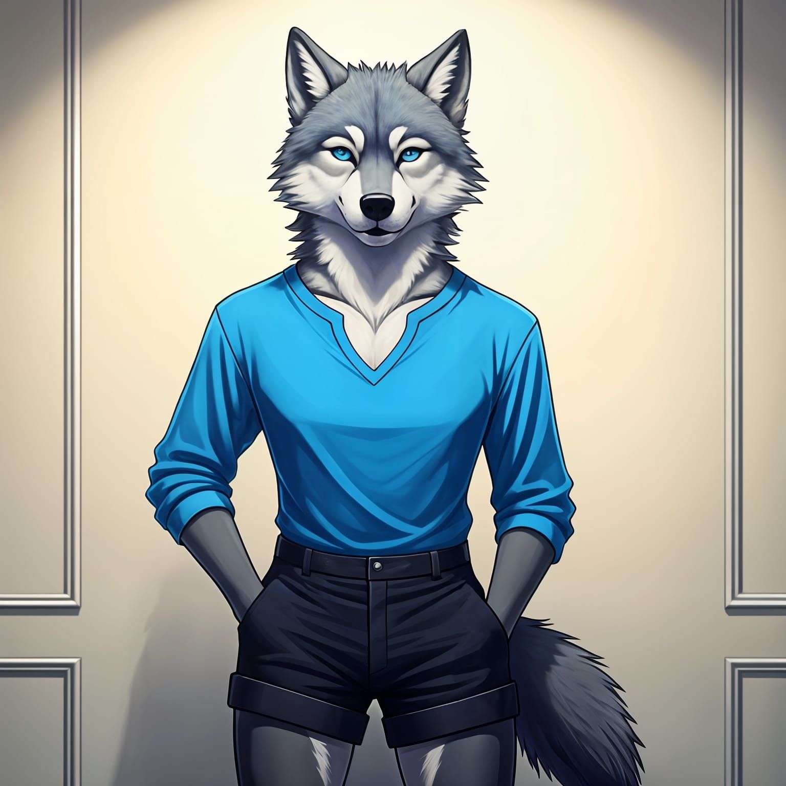 Furry grey wolf - Anthropomorphic Wolf in Polished Digital I...