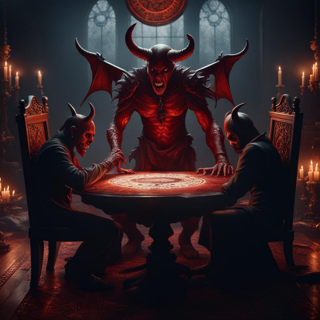 devils using a ouija board - AI Generated Artwork - NightCafe Creator