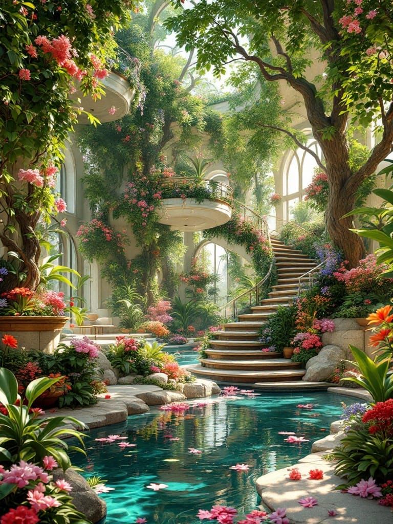 Ethereal Eco-Modern Mansion Interior in Vibrant Sp... - AI Art