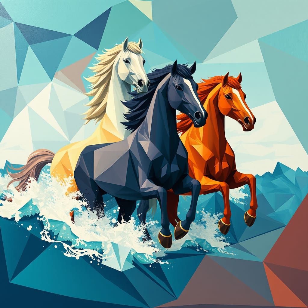 Surreal Cubist Landscape with Galloping Horses in ... - AI Art