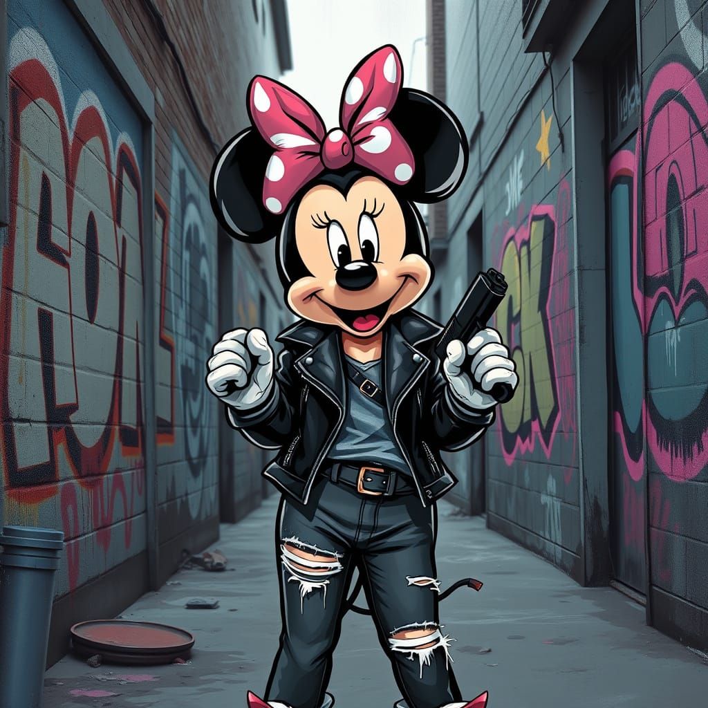 Minnie mouse was in the ghetto with a glock 9 - AI Art