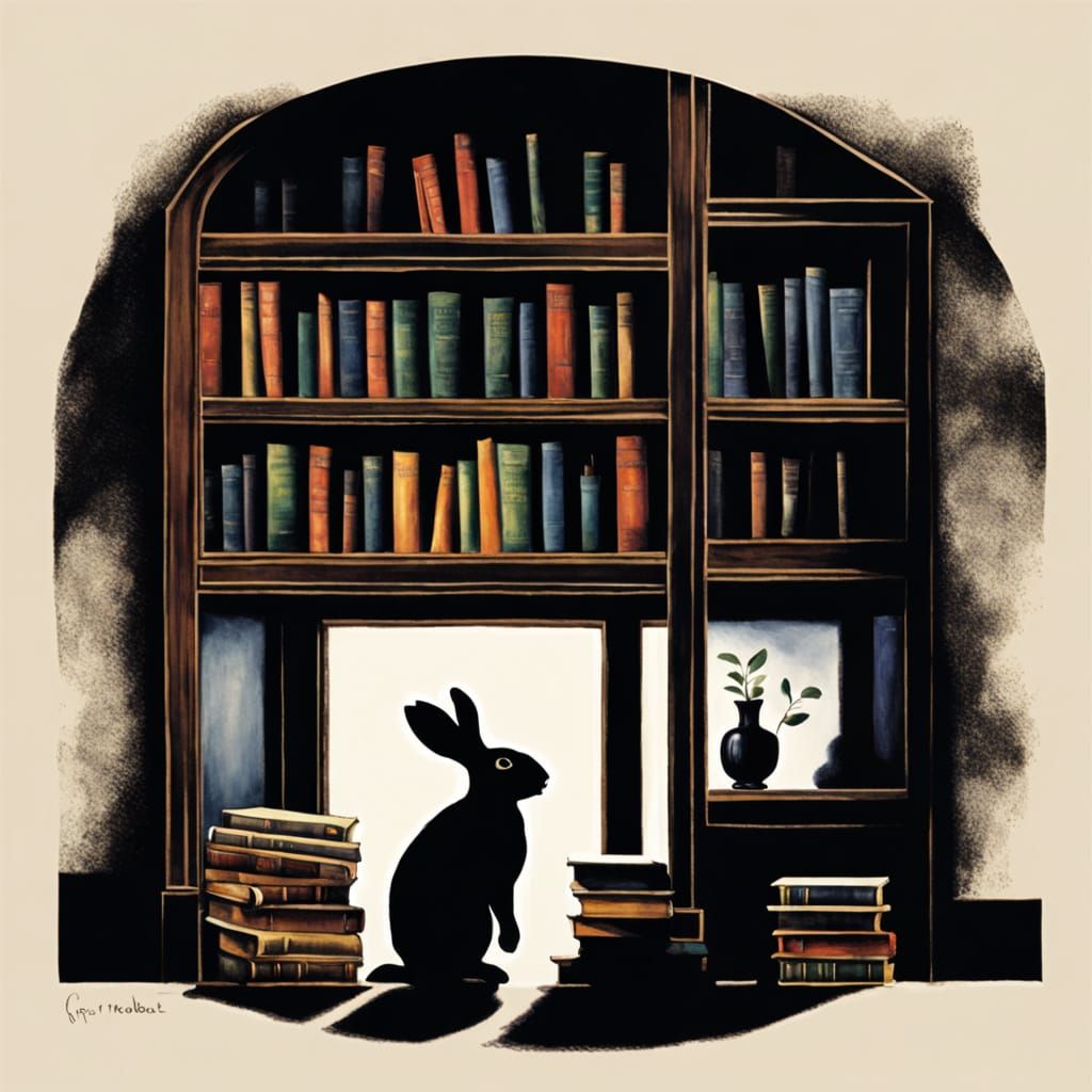Mysterious Rabbit Libraries in Dark Impressionist ... - AI Art