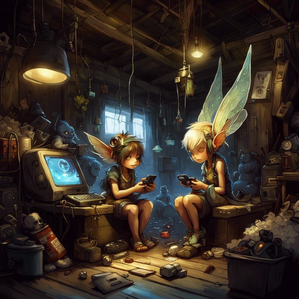 Fairies Playing Video Games - AI Generated Artwork - NightCafe Creator