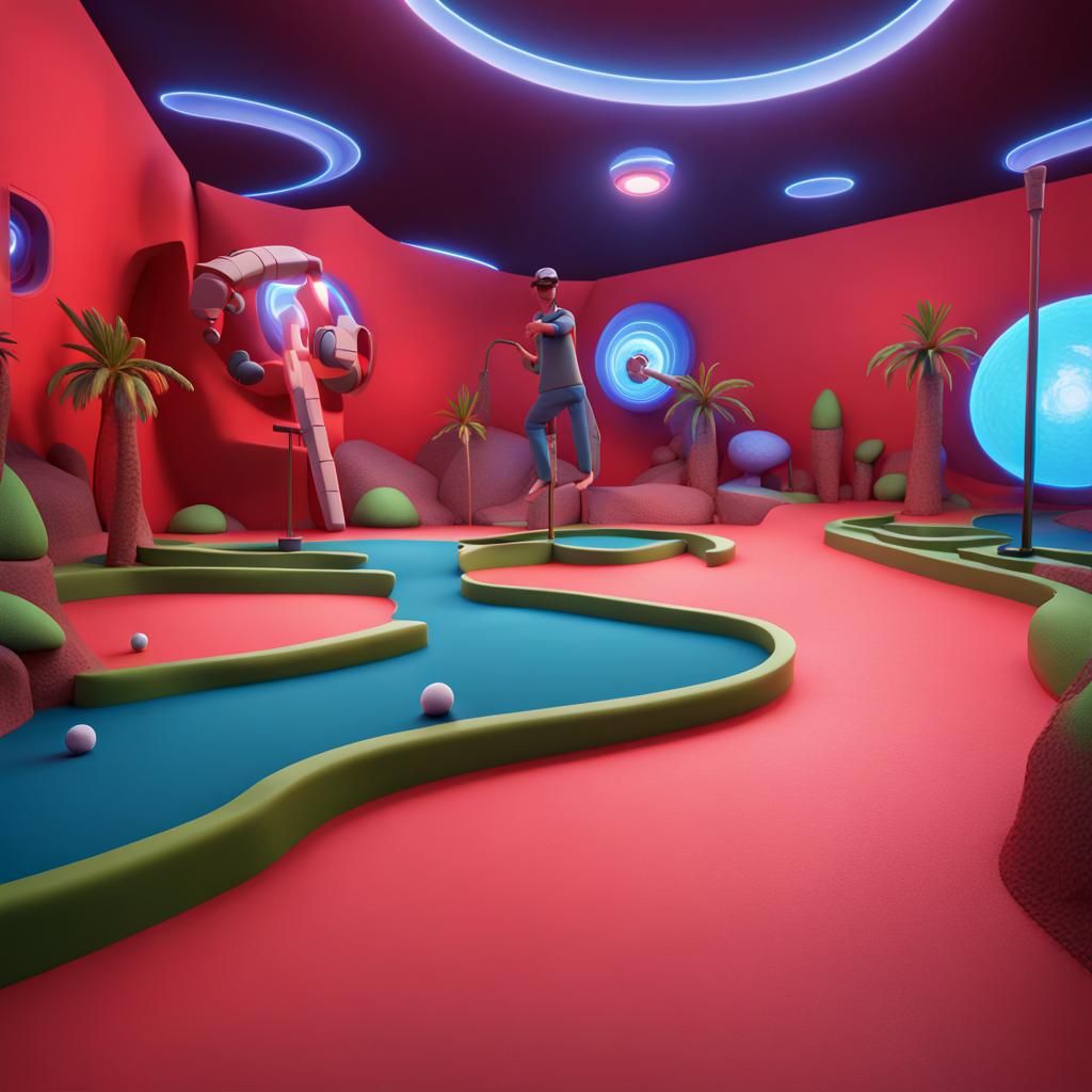walkabout mini golf vr red blue colour - AI Generated Artwork ...