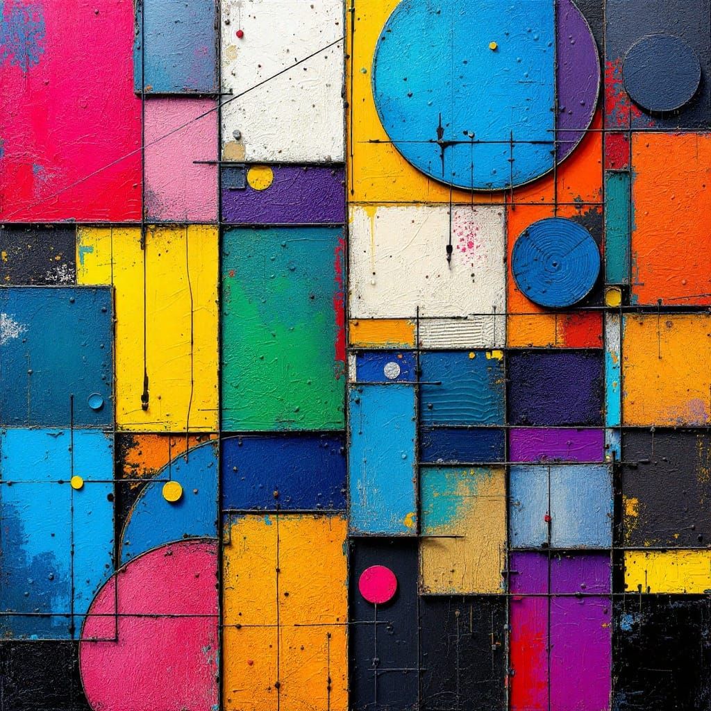 Tableau geometric, art abstrait, couleurs vives et contrastées ...