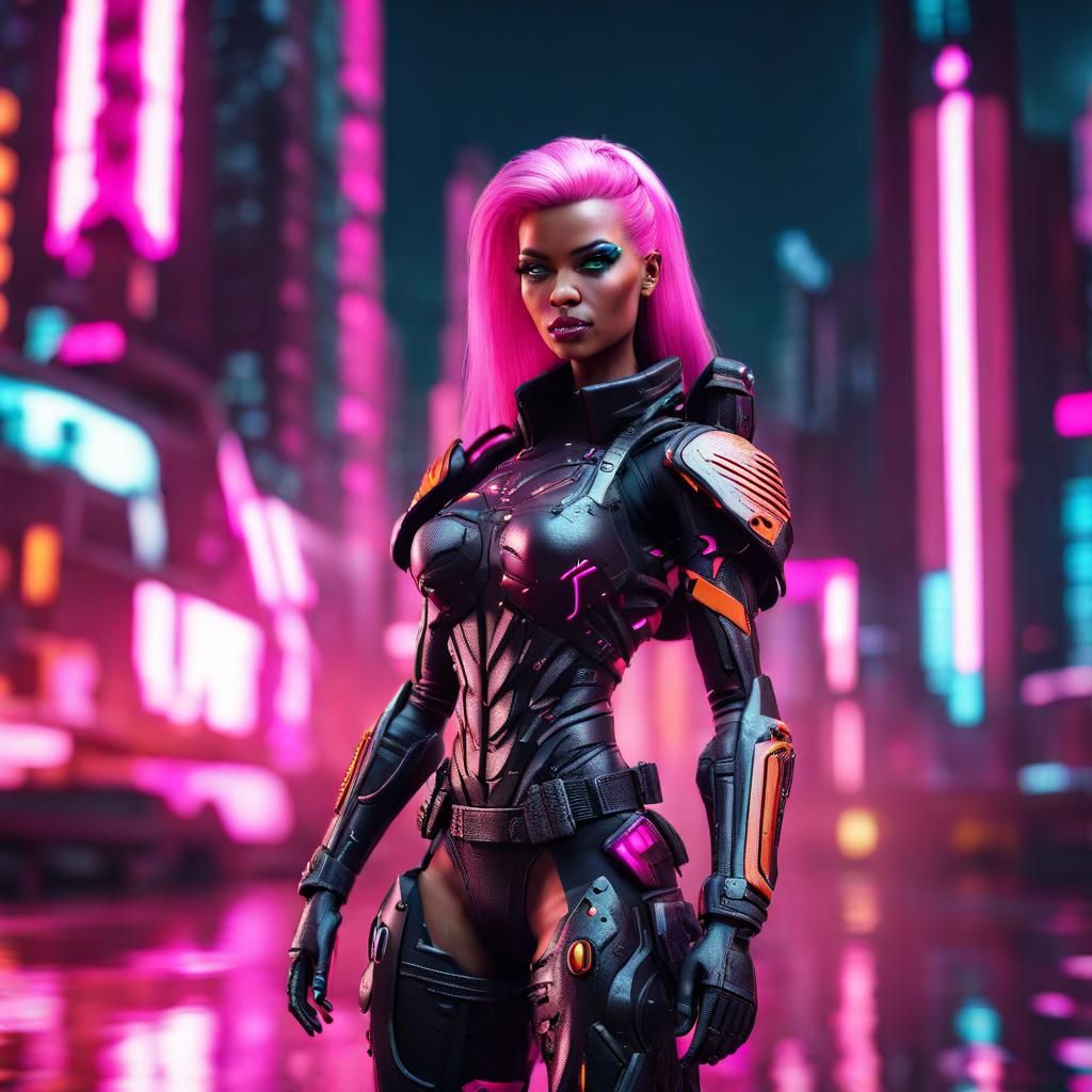 full body shot Sinister Barbie cyberpunk warrior futuristic bio ...