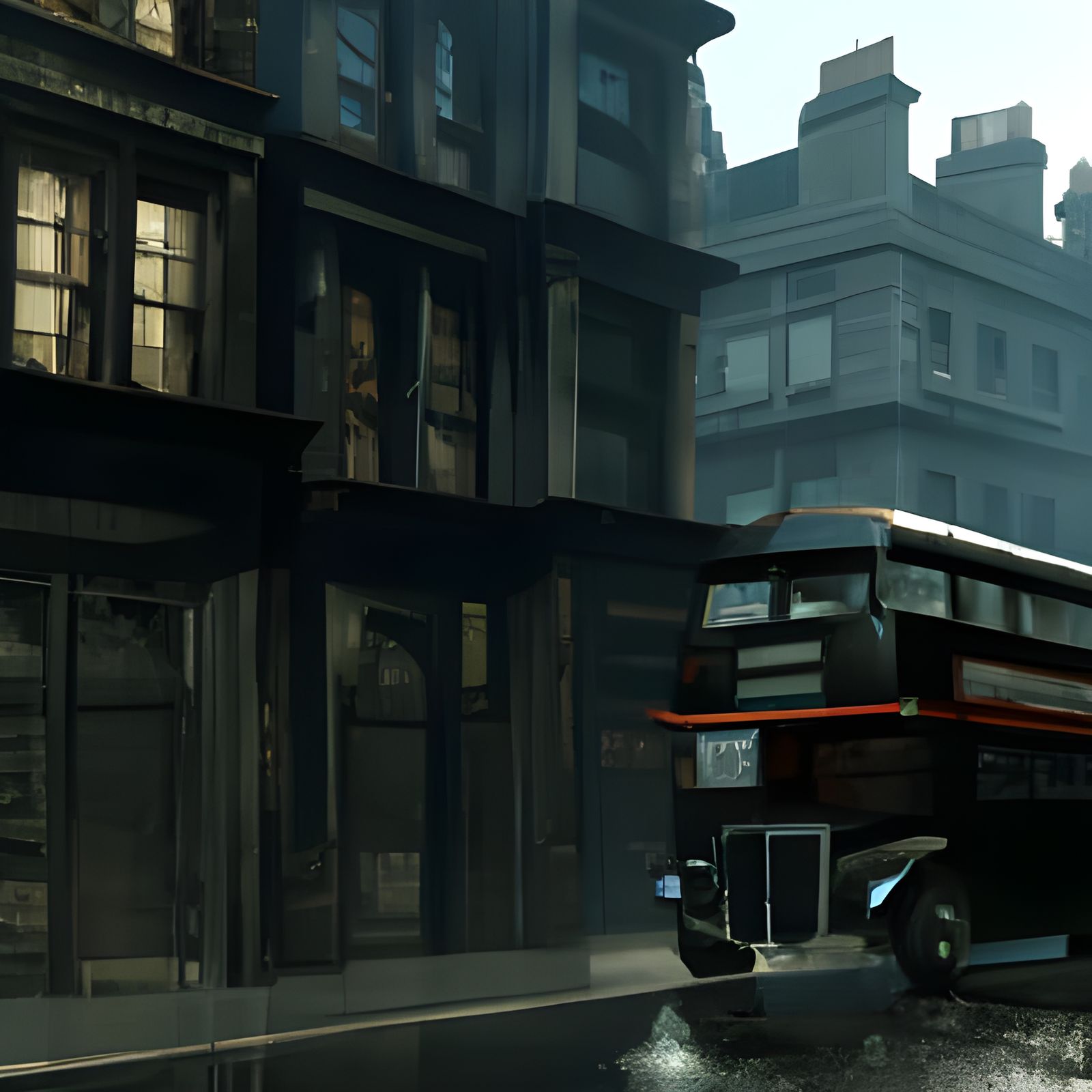 A gothic London street. A black London bus passes by. - AI Generated ...