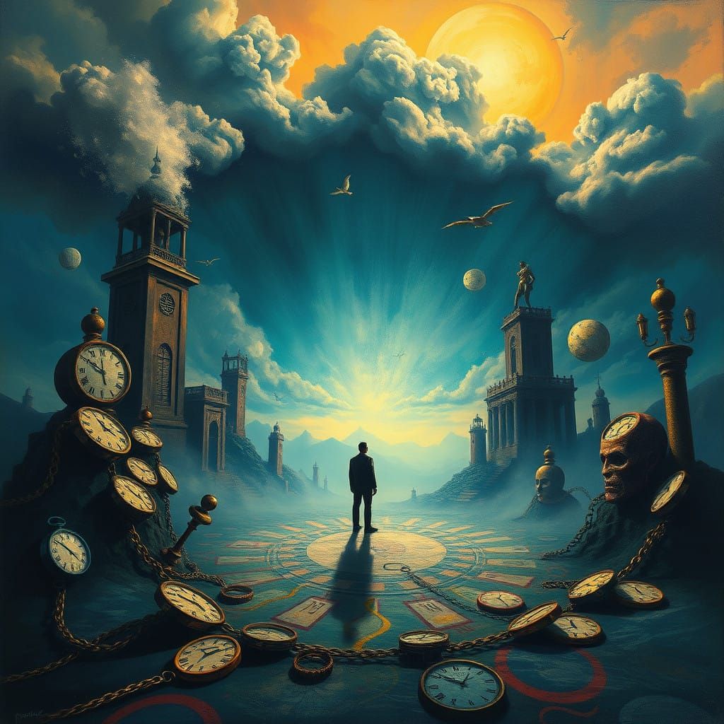 Surrealist Dreamscape with Symbolic Figure in a Wo... - AI Art