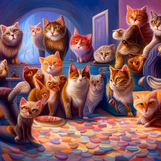 Cat House Party!! - AI Generated Artwork - NightCafe Creator