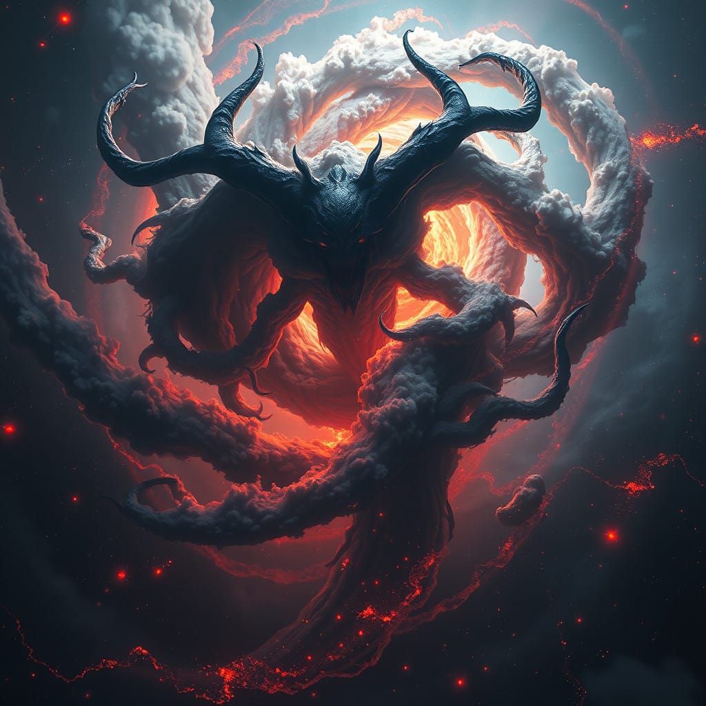 Demon-shaped galaxy in deep space - A Cosmic Demon Births a ...