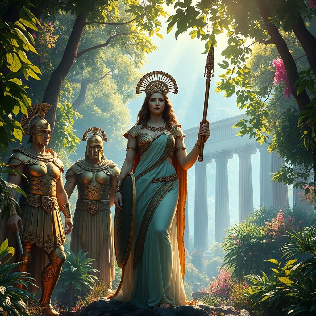 Goddess of Wisdom Amidst Ancient Greek Splendor - AI Art