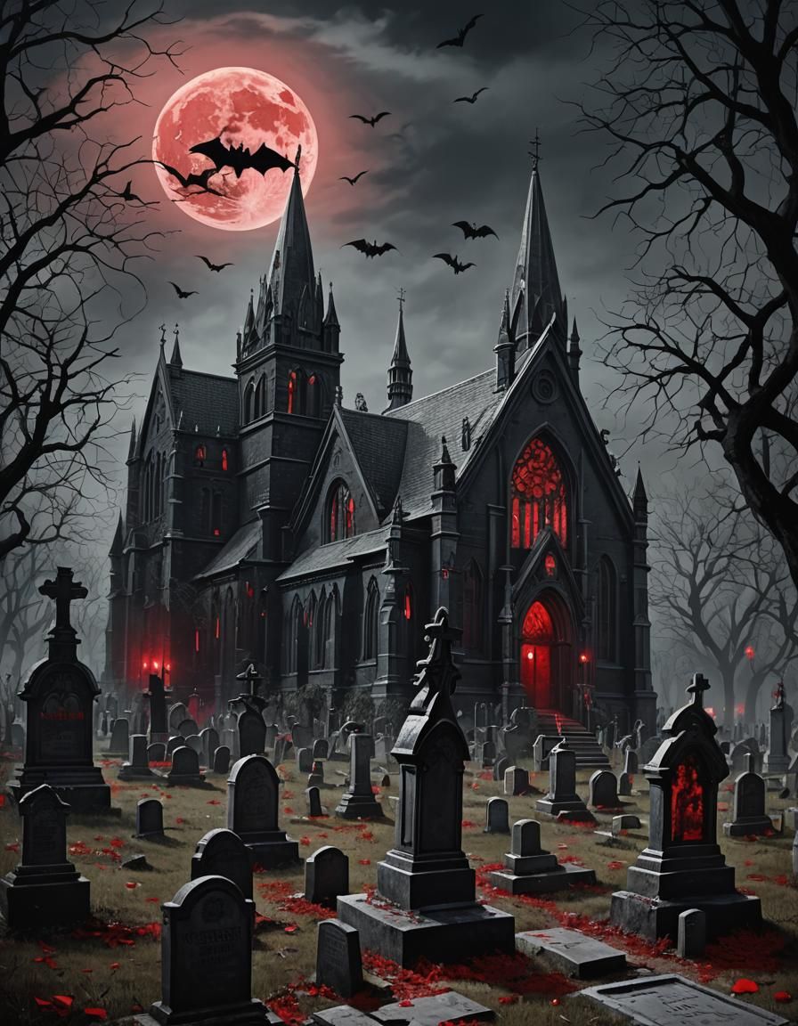 dark black and red victorian horror vampiric gothic bat bloody moon ...