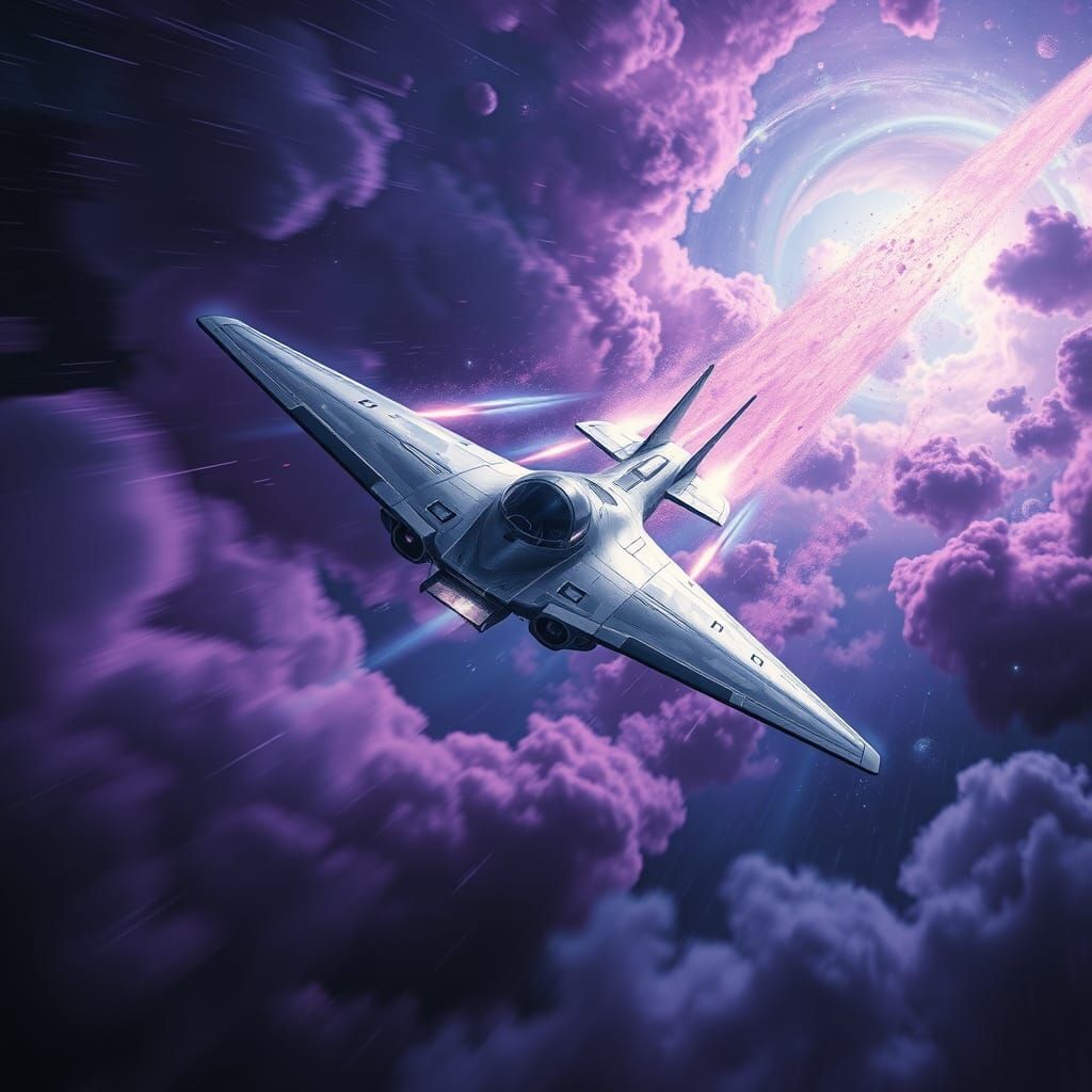 plane in space at speed of light - Sleek Spacecraft Blurs Pa...