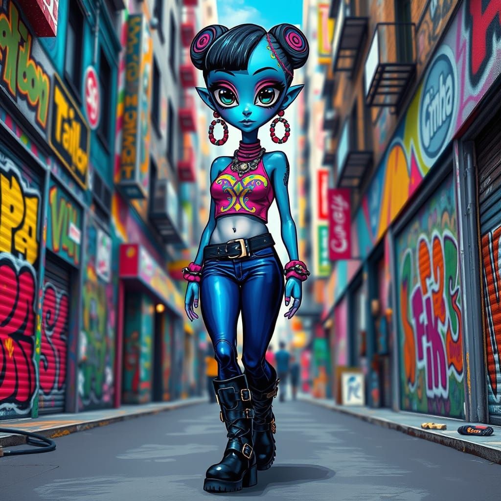 Anime-Inspired Alien Humanoid in Vibrant Streetwea... - AI Art