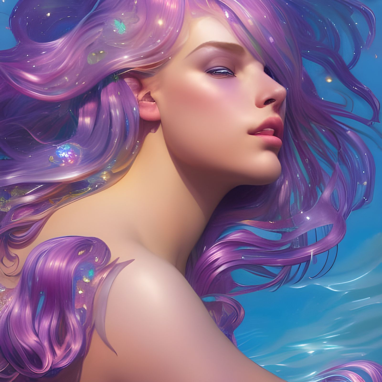 Beautiful mermaid with shimmering hair - AI Generated Artwork ...