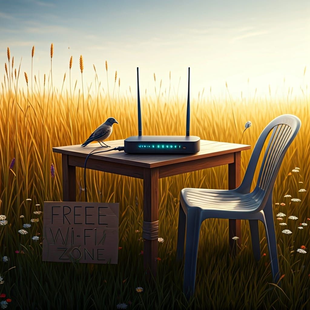 Wi-Fi corner in the field - Rustic Field Wi-Fi Hotspot in Hy...