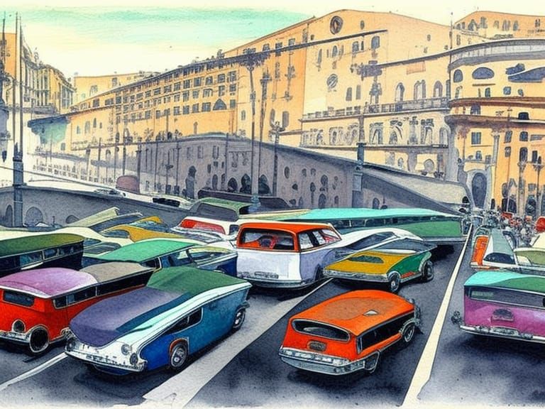 Traffic jam in Naples - AI Generated Artwork - NightCafe Creator