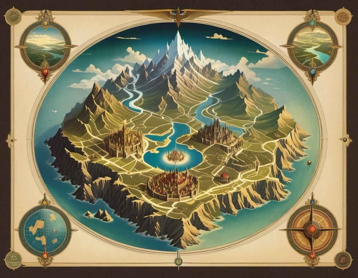 Intricate illustrations showcasing fantasy realms or fictional lands ...