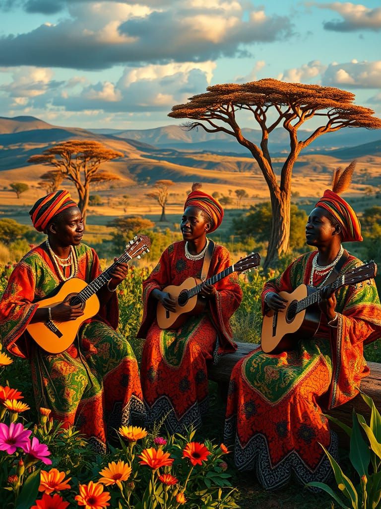 Vibrant Kenyan Musicians in Traditional Attire - AI Art