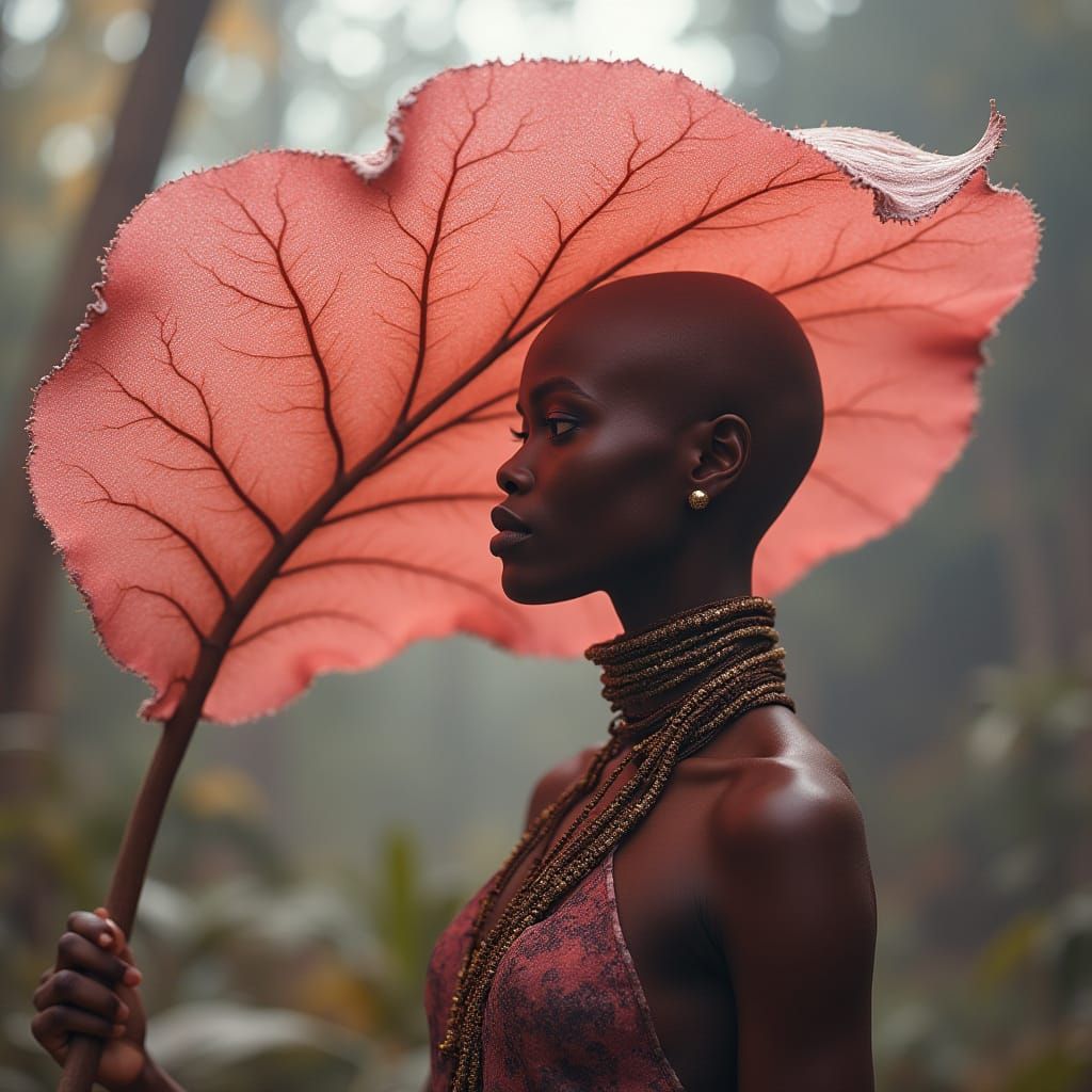 Surreal African Goddess Emerges from Pink Salt Rai... - AI Art