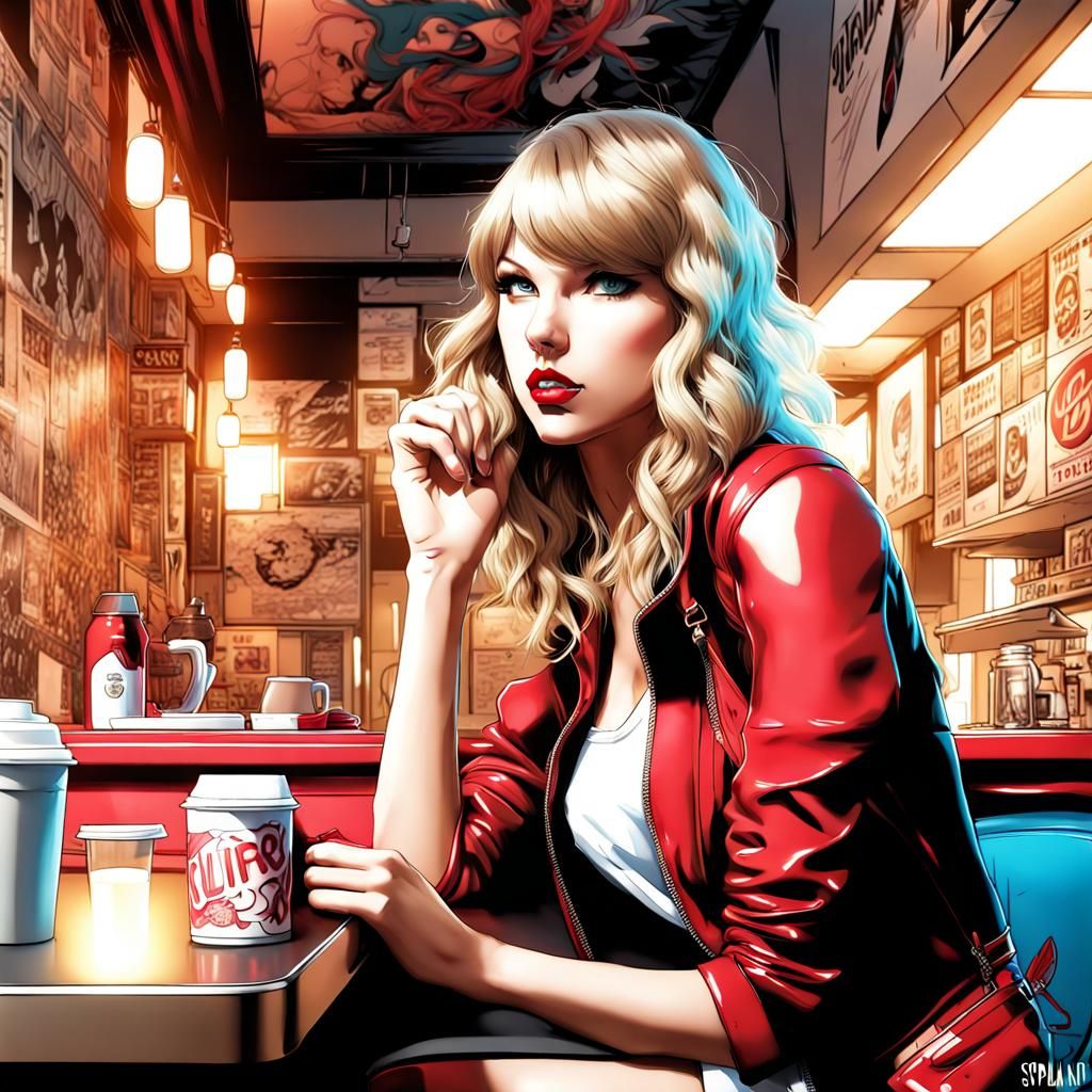 Taylor Swift enjoying her coffee - AI Generated Artwork - NightCafe Creator