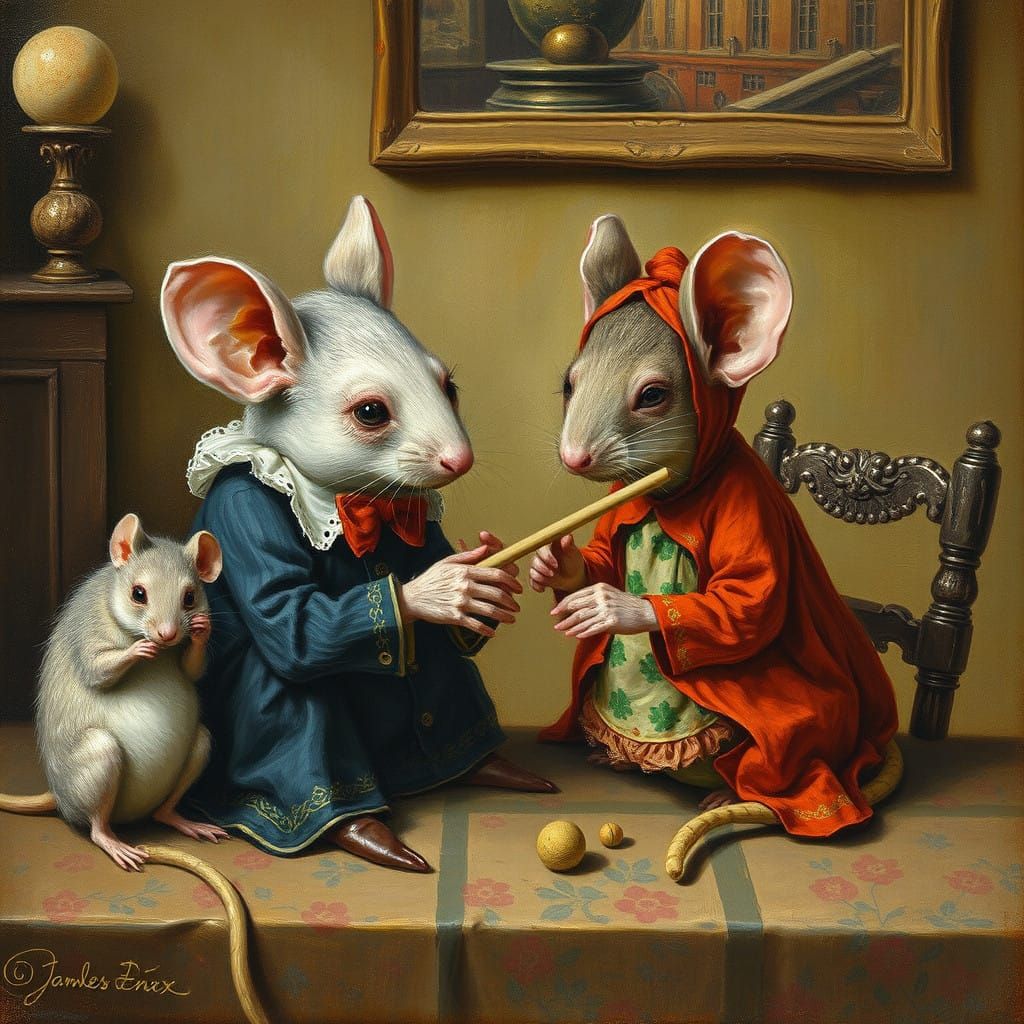 The Dark Humor of Rodents: A Satirical Mice Scene - AI Art