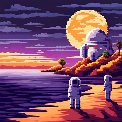 Astronauts on an alien planet - pixel art - AI Generated Artwork ...