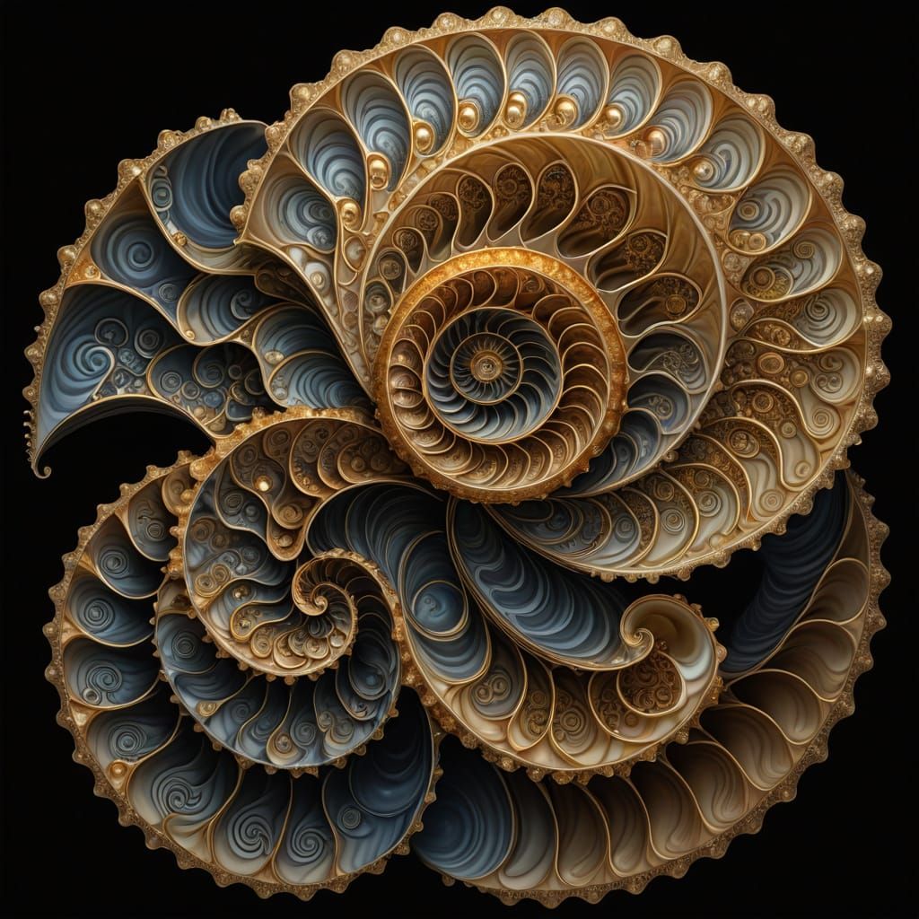 Fractal Seashell - Golden Ratio Seashell Masterpiece in Fibo...