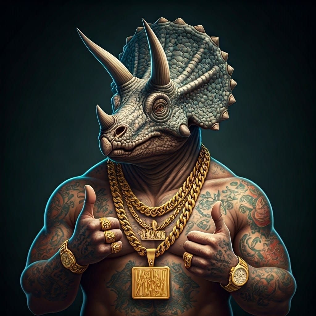 Glamorous Albino Triceratops Rapper Shows Affectio... - AI Art
