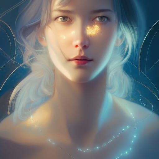 A girl, snow,staff,soft lights,Dream,light chain, golden book,wings ...