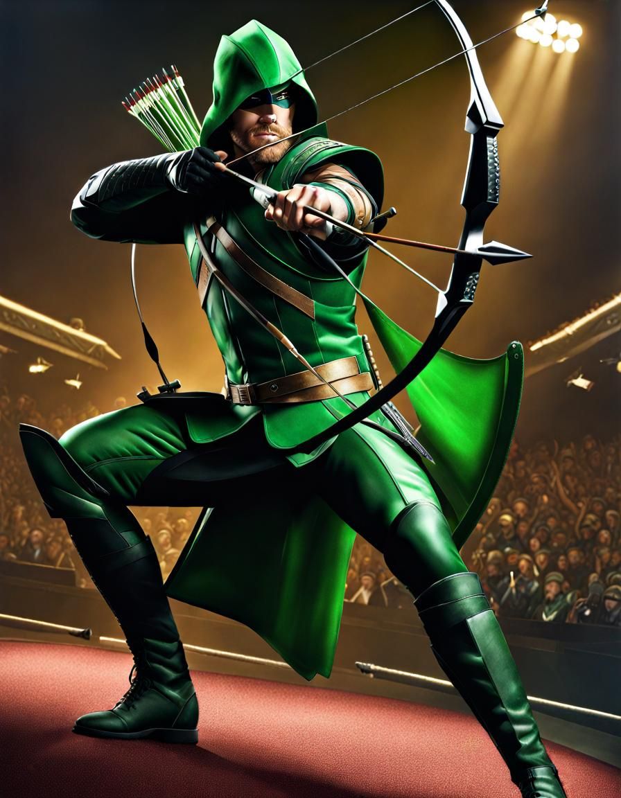 (Green Arrow and Robin Hood Dueling With Archery Splitting Bullseyes ...