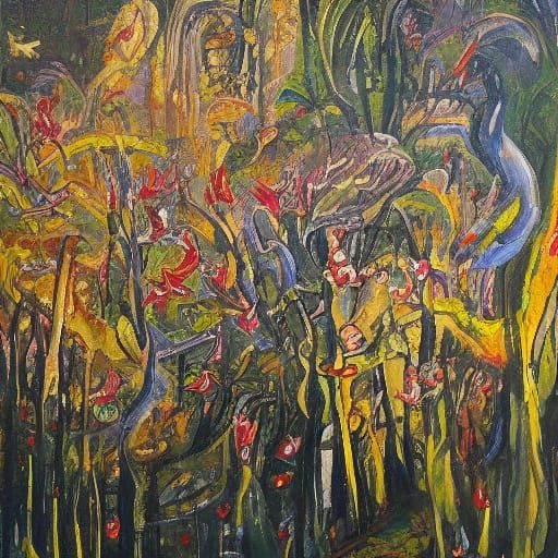 Vampire Bees in Dark, Moody Expressionist Landscap... - AI Art