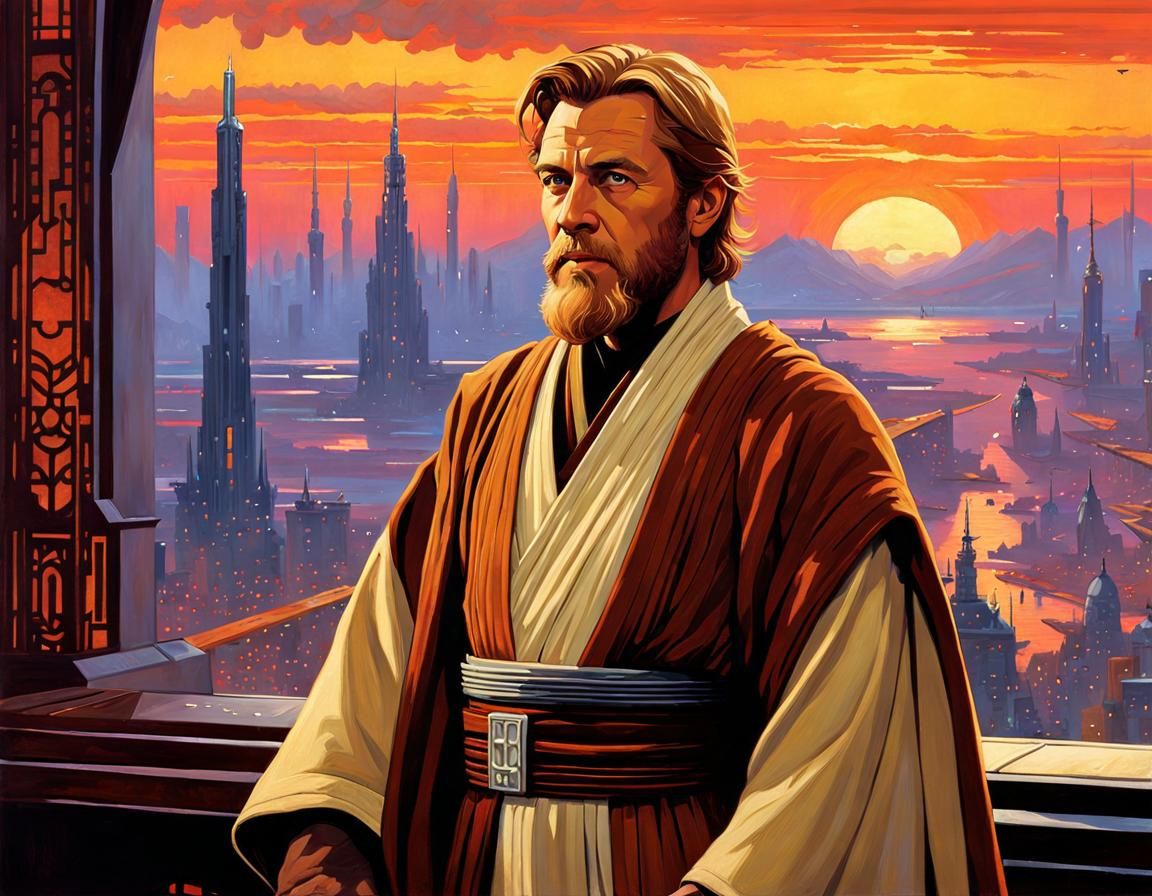 Jedi Master Obi-Wan Kenobi Enjoying Coruscant's Sunset - AI Generated ...