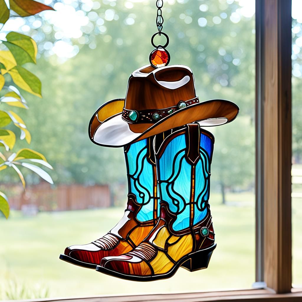 stained glass cowboy boots and hat - AI Generated Artwork - NightCafe ...