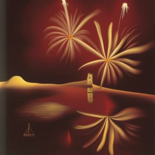Fireworks, Salvador Dali - AI Generated Artwork - NightCafe Creator