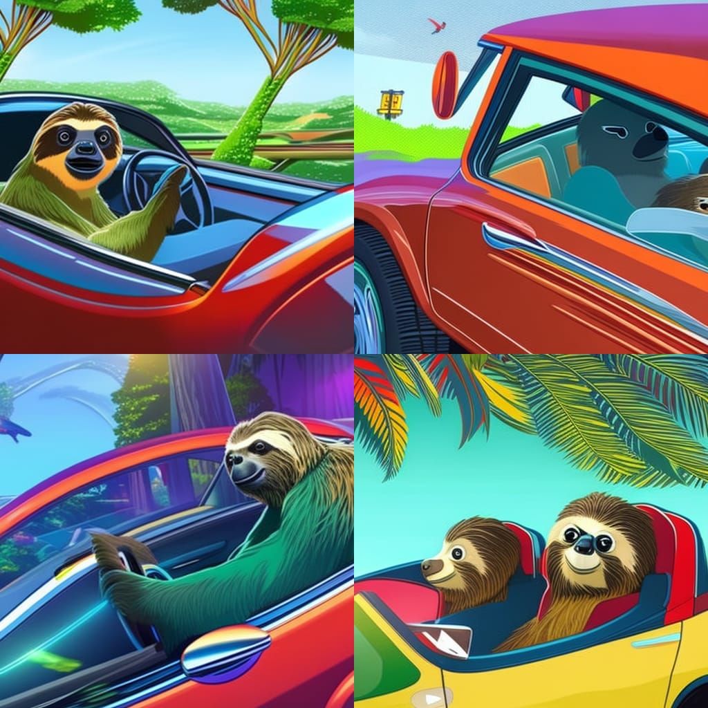 sloth driving an electric car quickly - AI Generated Artwork ...