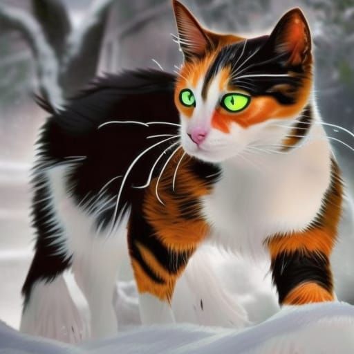 Calico Contrast in Snow - AI Generated Artwork - NightCafe Creator