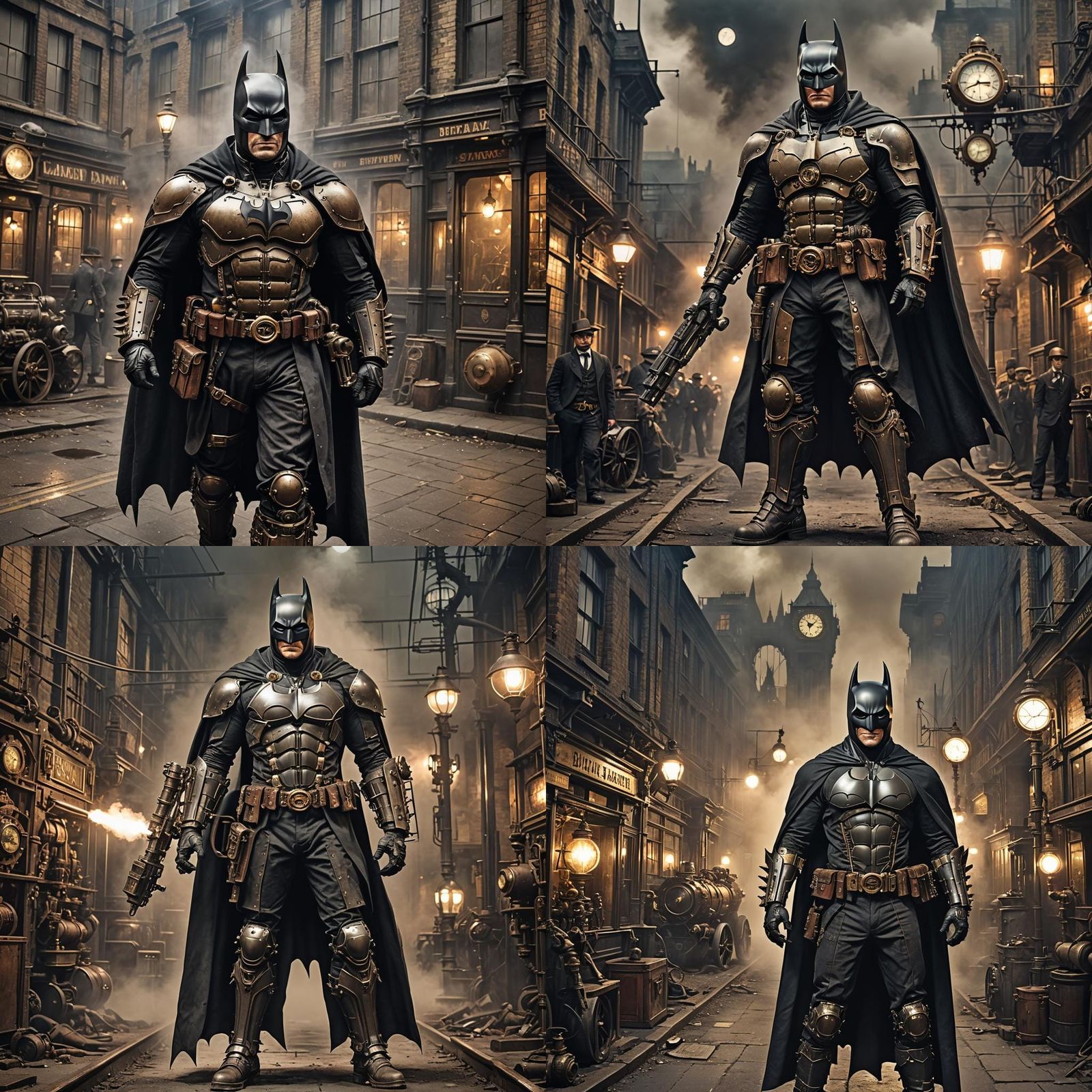 Imagine Batman in London, England in 1870. Make the scenery industrial ...