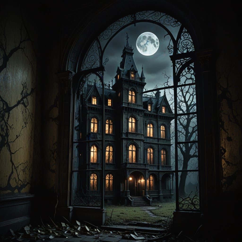 1900's Eerie Grand House. - Ethereal Gothic Mansion at Dawn