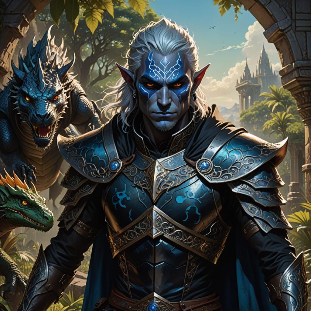 Epic Drow Elf Rides Lizard Through Ancient Jungle ... - AI Art