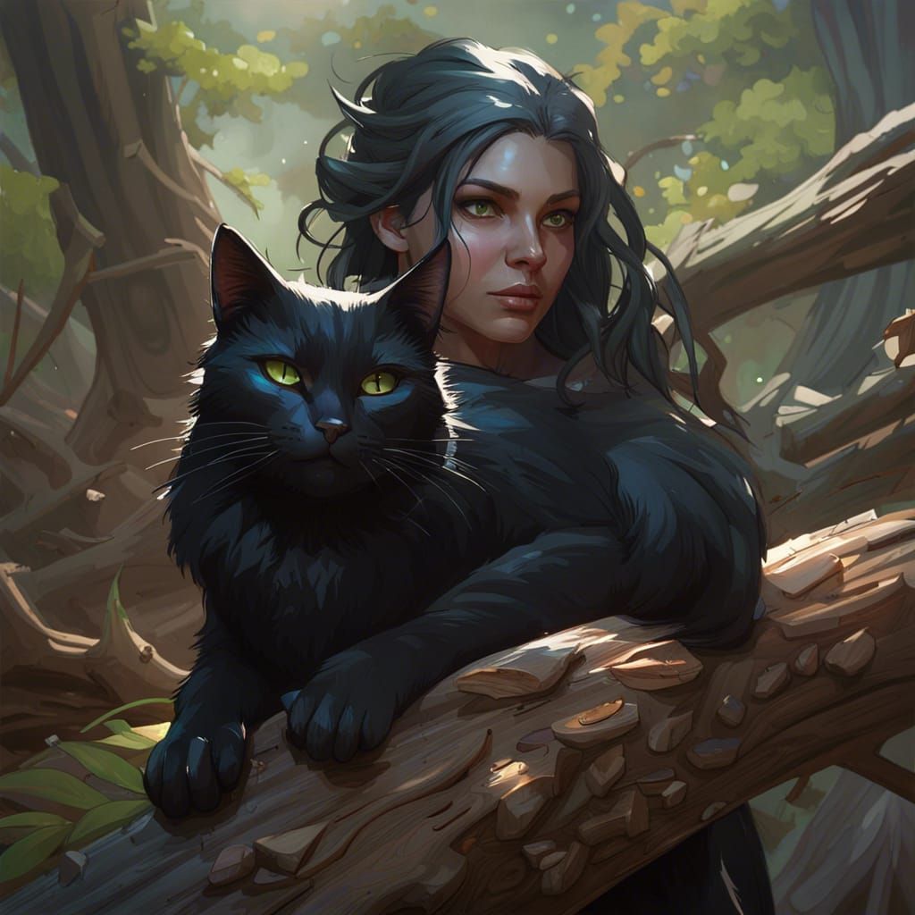 Black cat in the forest - AI Generated Artwork - NightCafe Creator