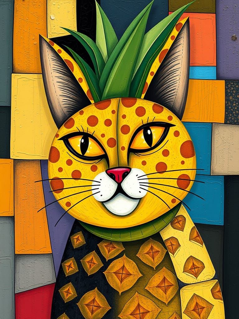 Surrealist cat made of pineapple - Surrealist cat made of pi...